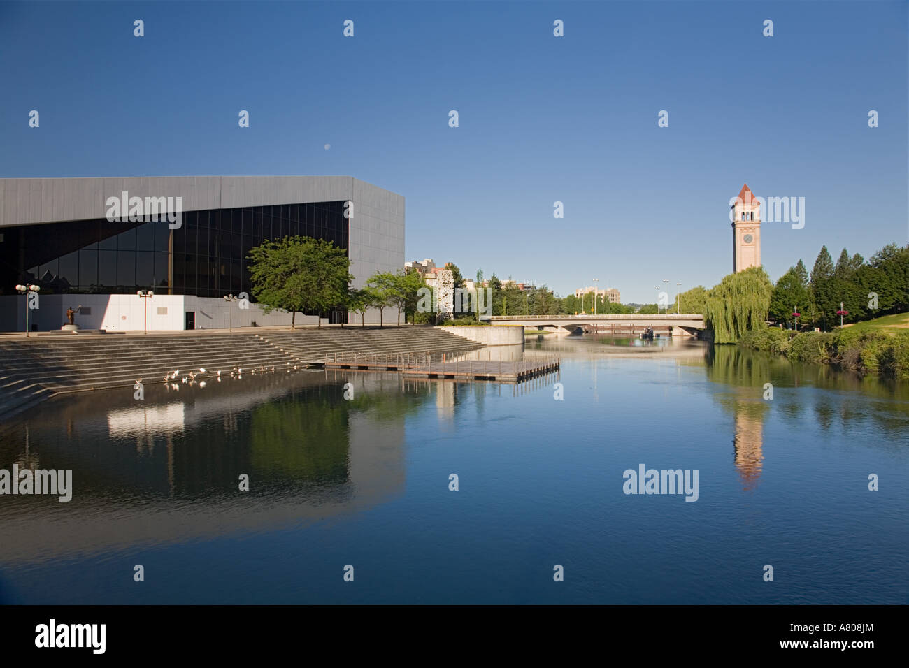 WA, Spokane, Riverfront Park, Convention Center and Clock Tower ...