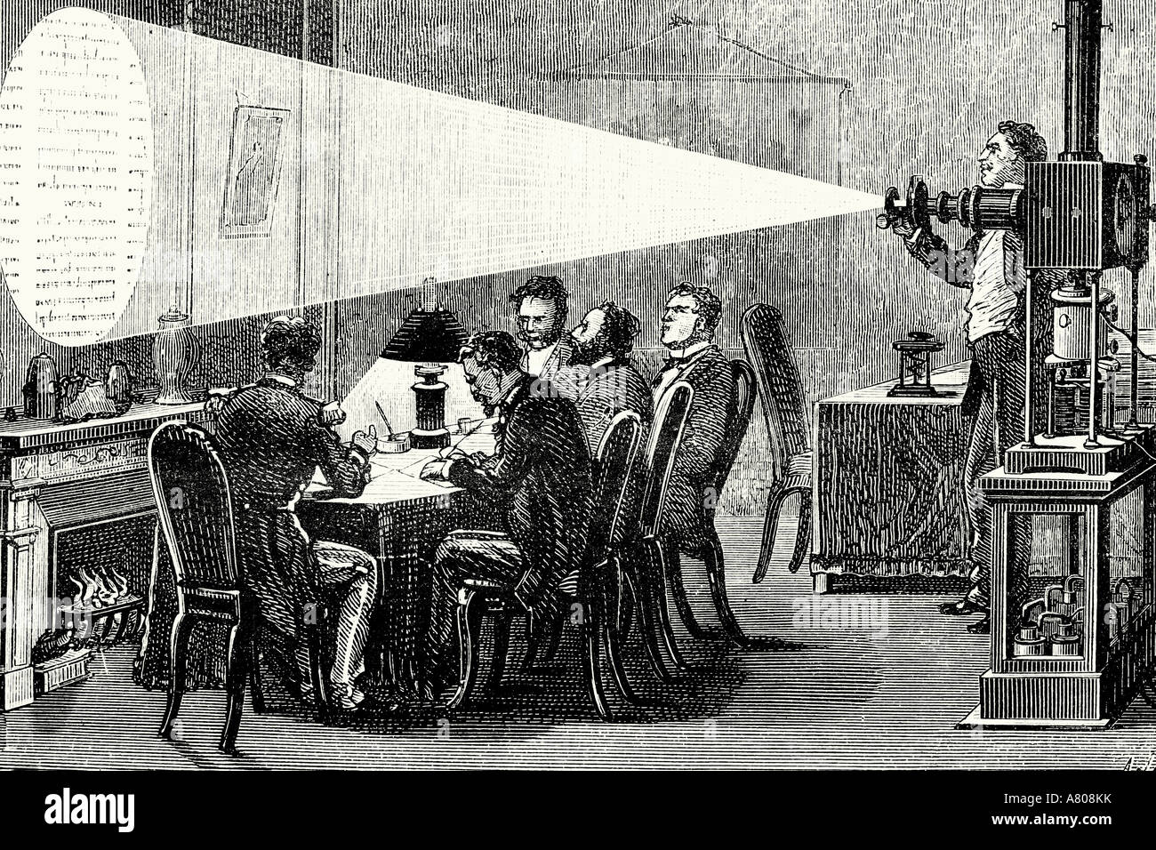 Reading microphotography. Paris. Antique illustration. 1882 Stock Photo ...