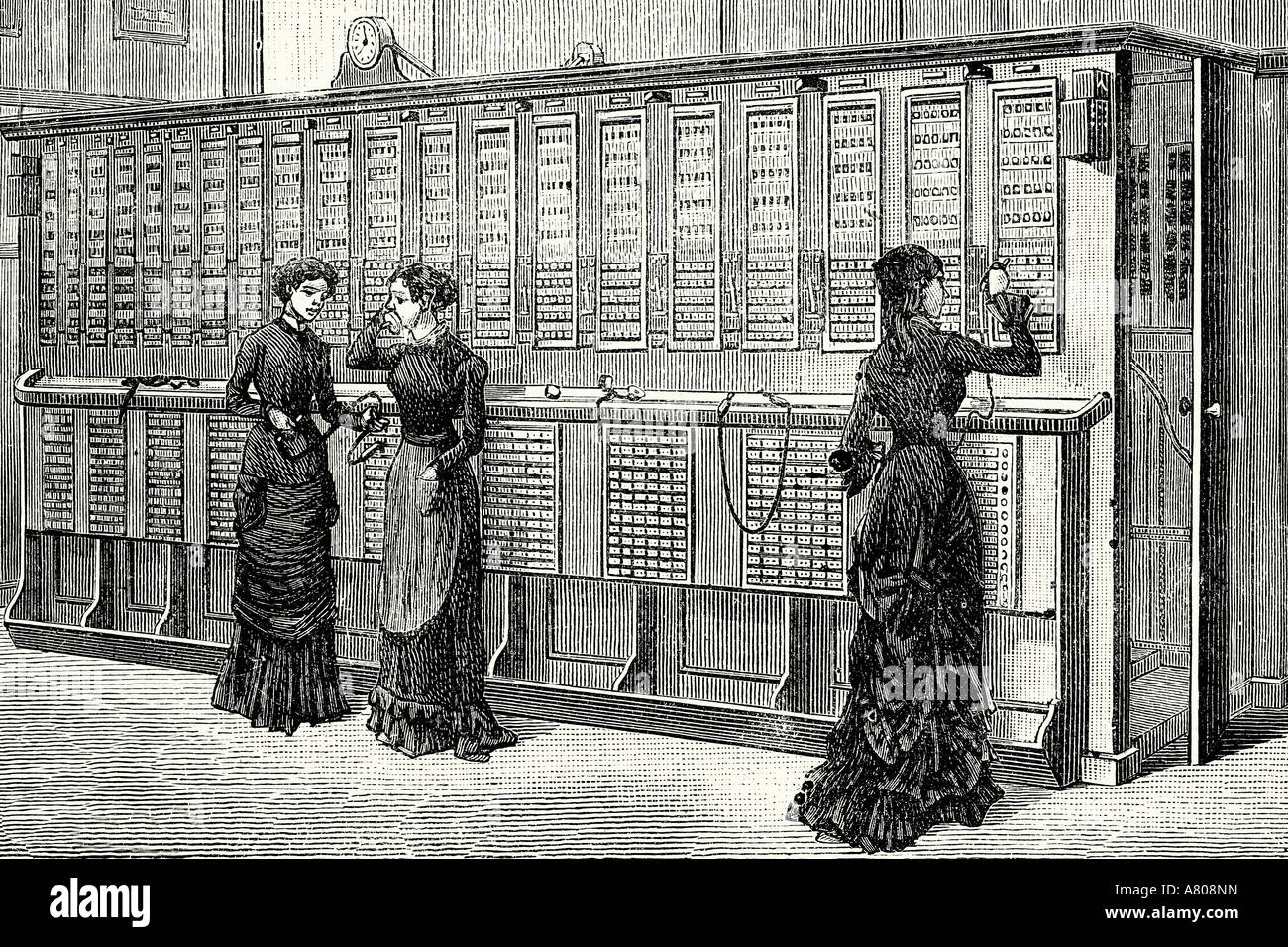 Telephone central station. Paris. Antique illustration. 1882 Stock ...