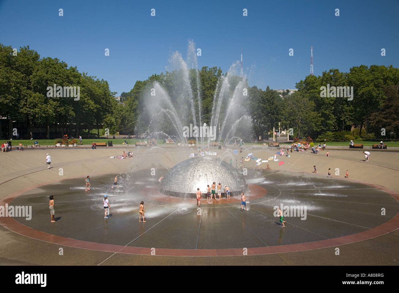 WA, Seattle, Seattle Center, Children playing at the International ...