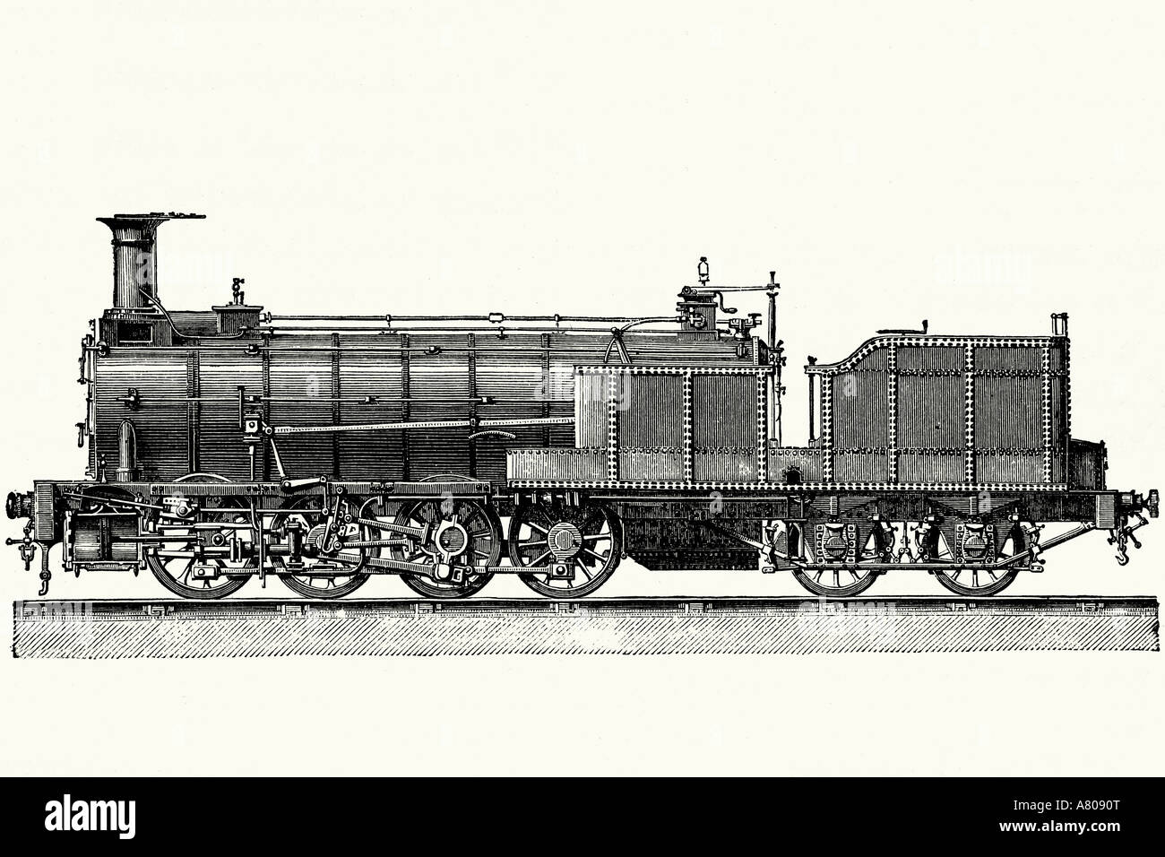 Steam locomotive Engerth. Antique illustration. 1882 Stock Photo - Alamy