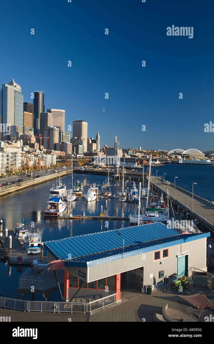 WA, Seattle, Seattle skyline from Pier 66 with Elliott Bay Stock Photo ...