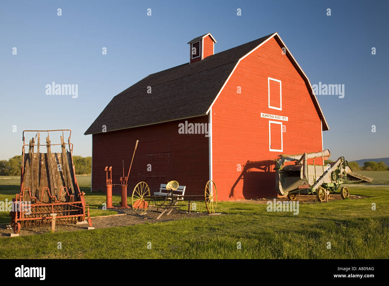 WA, Olmstead Place State Park, 1908 barn and farm implements Stock ...