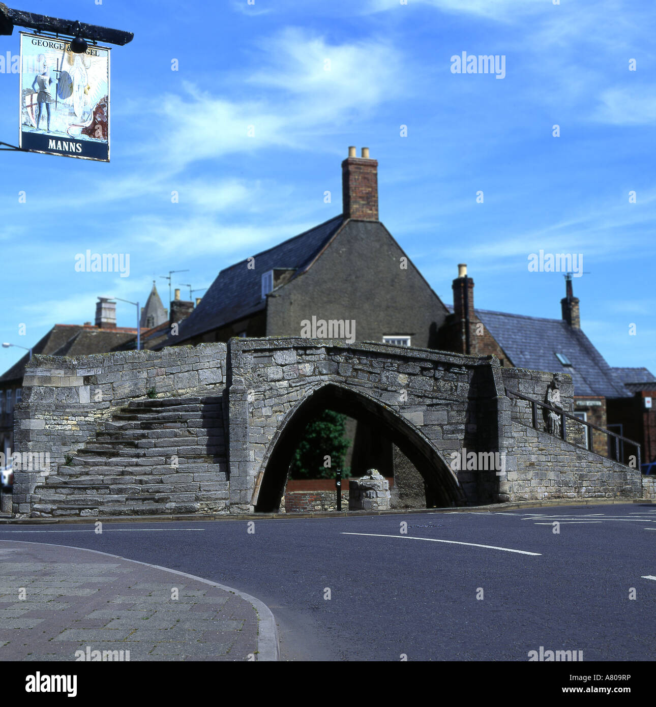 14th century Trinity Bridge at Crowland in Lincolnshire England Stock ...