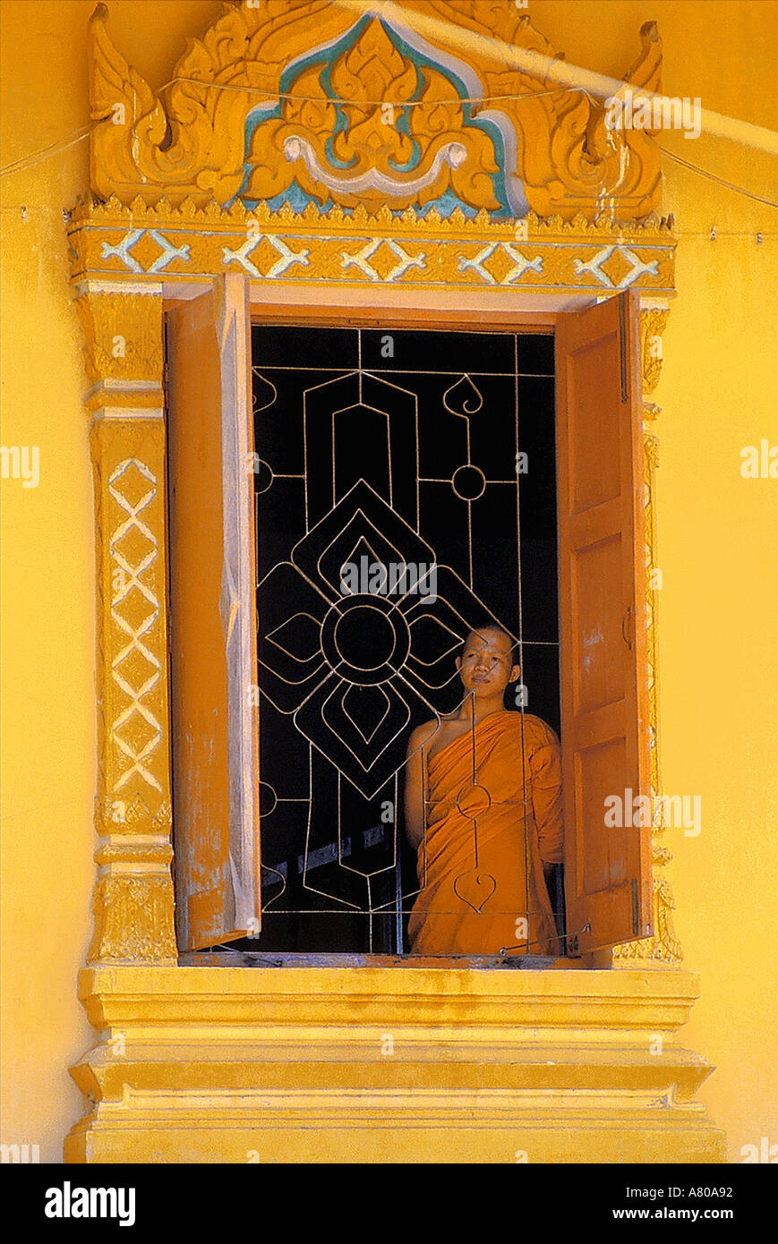 Monk at a temple window Bangkok Thailand Stock Photo - Alamy
