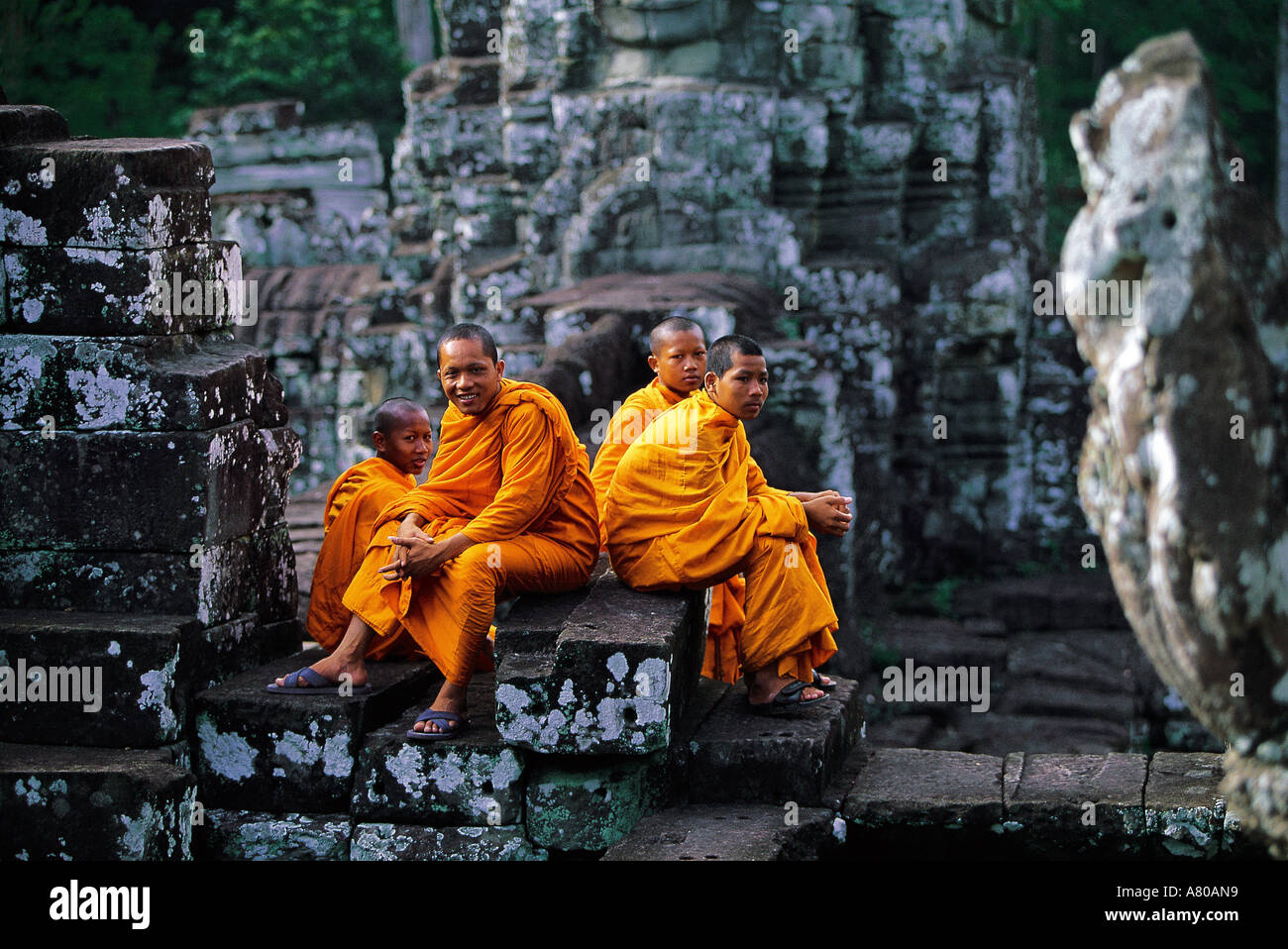 Cambodia, Angkor, monks to Bayon temple in Angkor Thom city Stock Photo ...