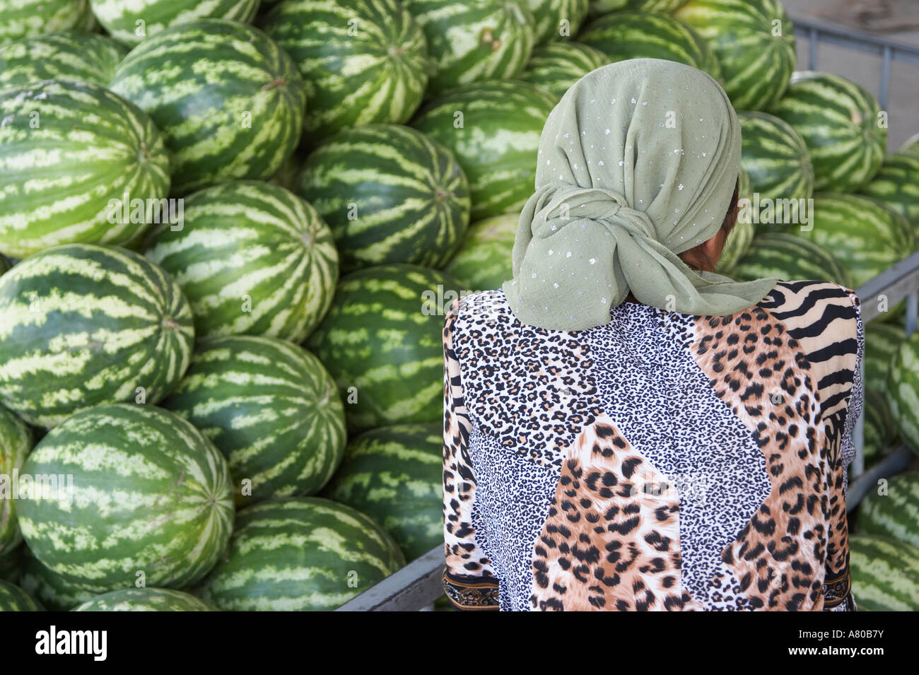 Female Watermelon Vendor, Tashkent Stock Photo - Alamy