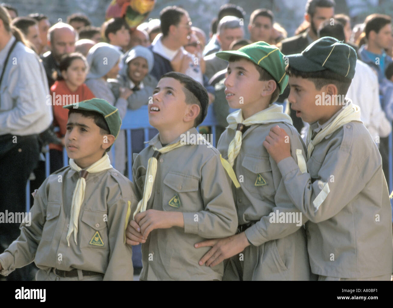 Palestinian boy scouts watch celebrations eagerly Manger Square ...