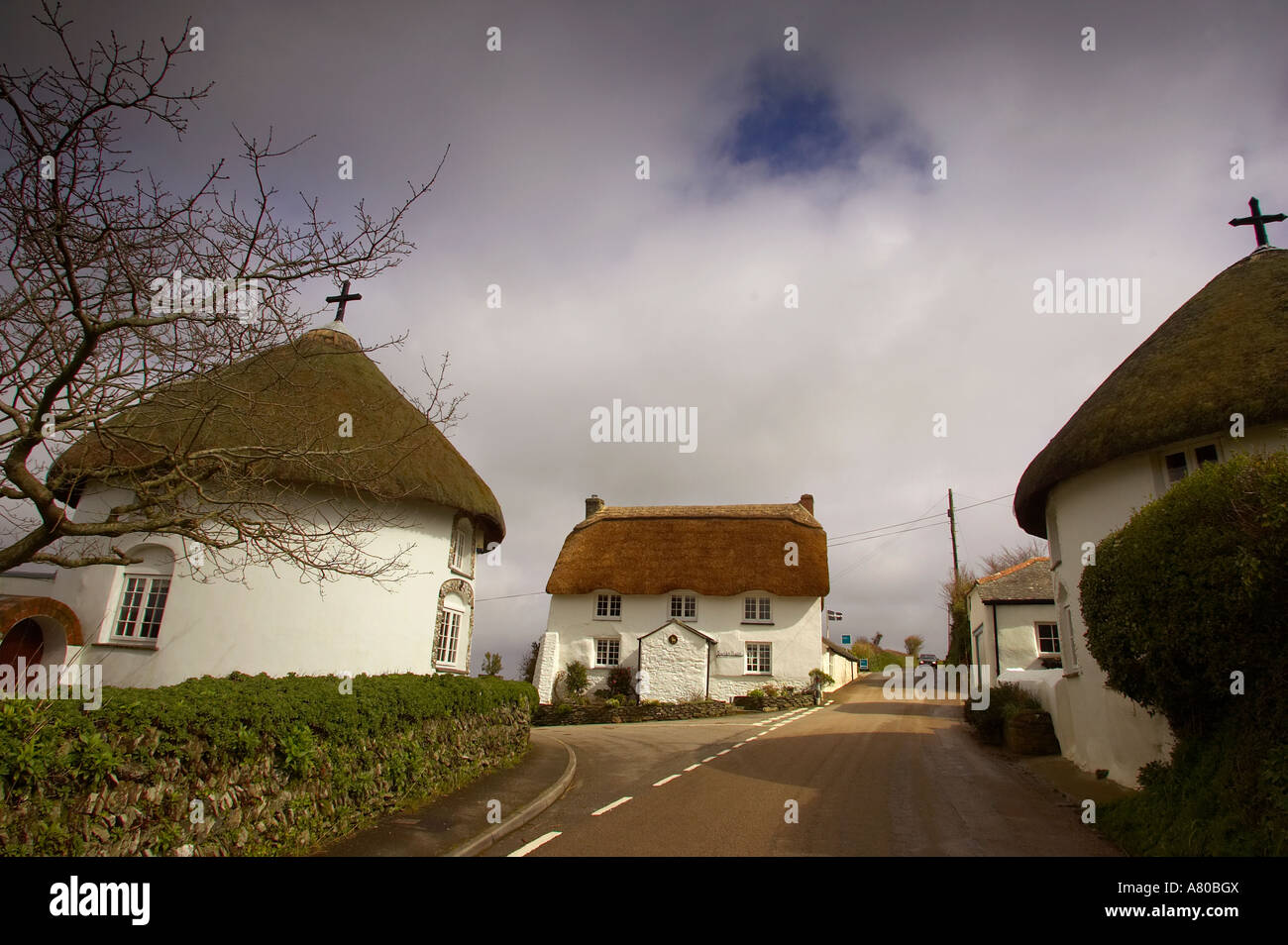 Round houses in the Cornish village of Veryan, UK Stock Photo - Alamy