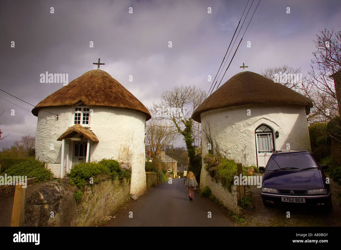 Round houses in the Cornish village of Veryan, UK Stock Photo - Alamy