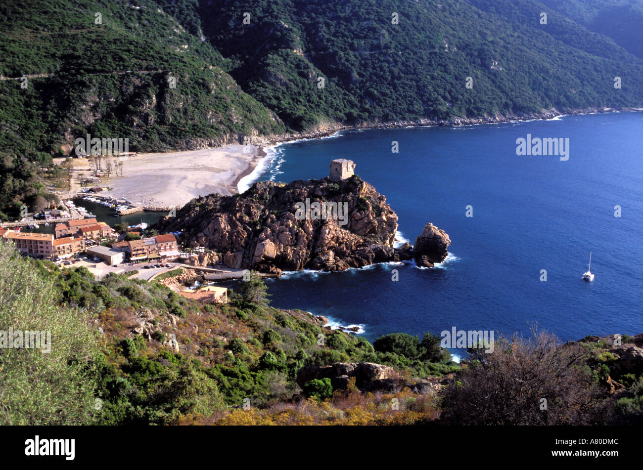 France, Corse du Sud, Genovese tower in the Porto Gulf Stock Photo - Alamy