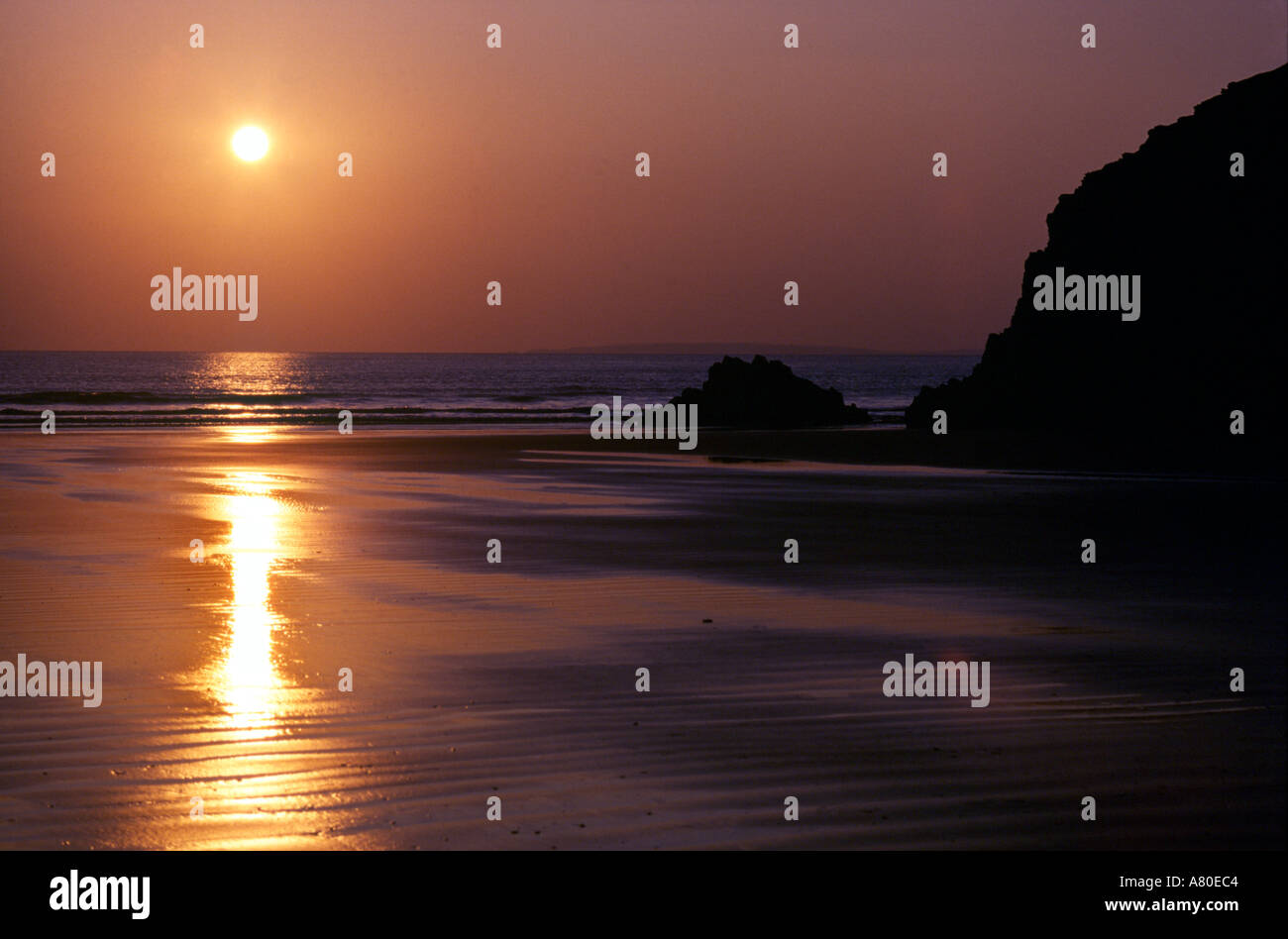 Sunset on a Welsh Beach Stock Photo - Alamy