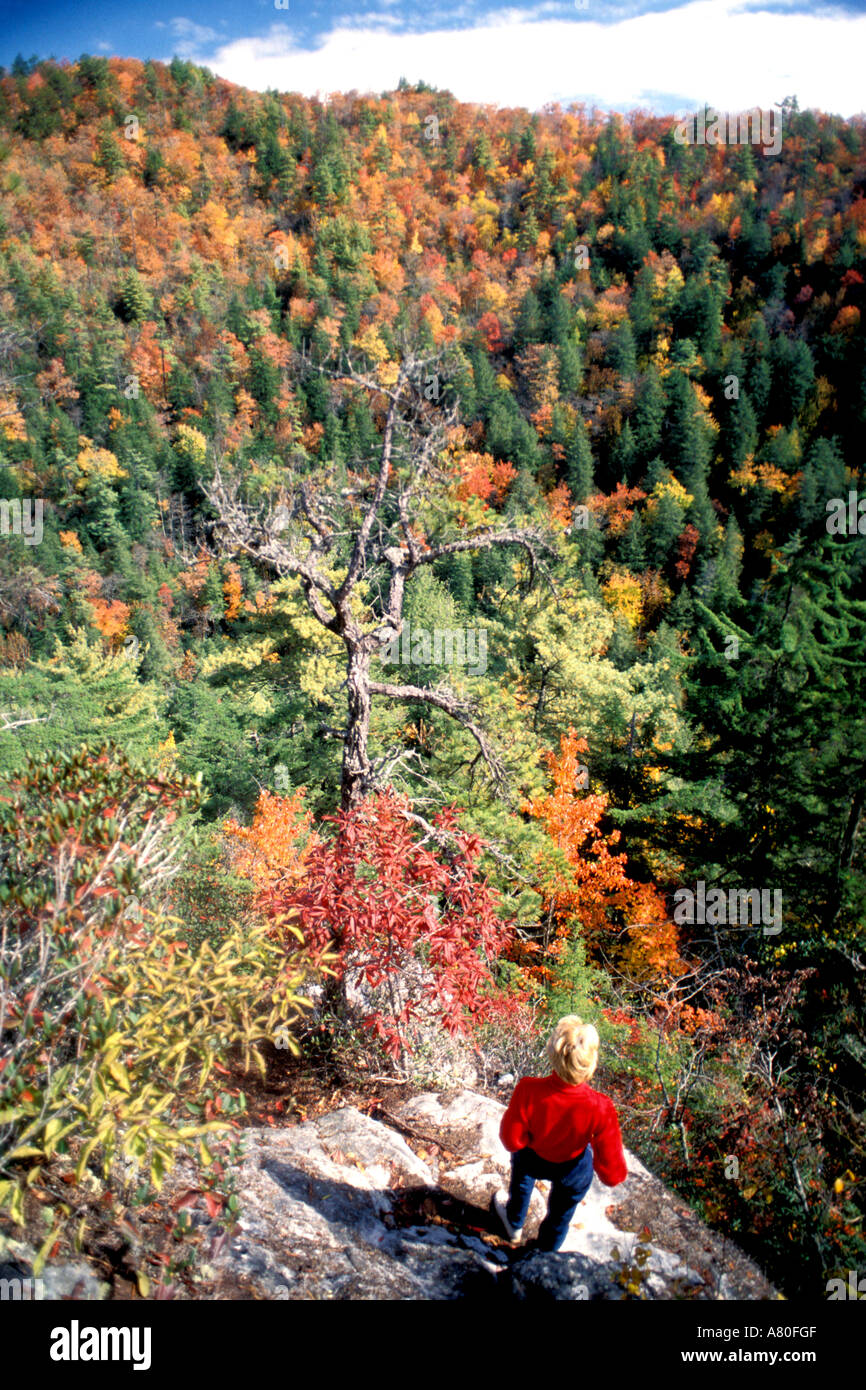 Fall Colors autumn woman linville falls nc Stock Photo - Alamy