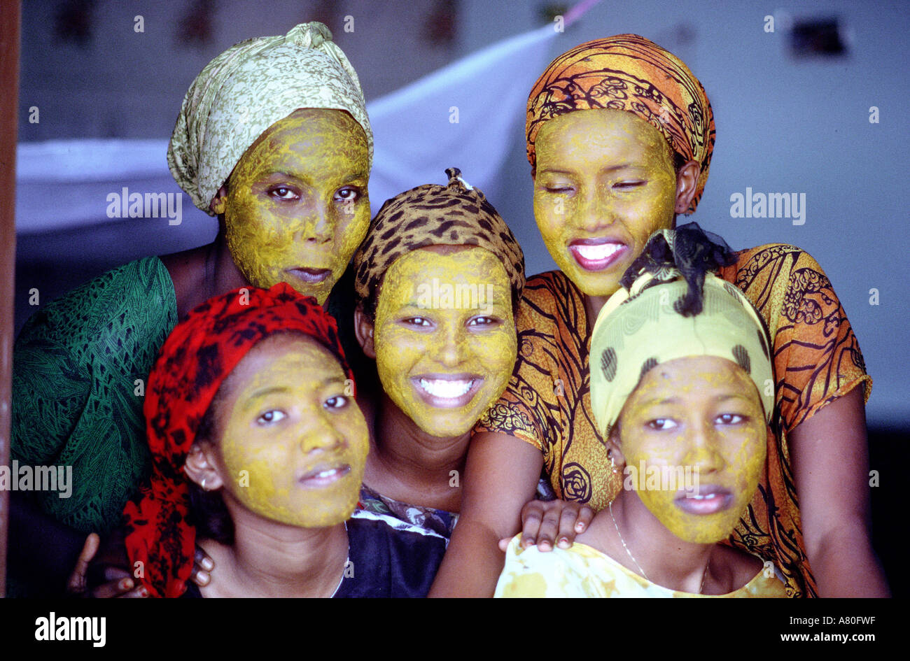 Djibouti, women's group of Issa ethnic group having Houroud face masks ...
