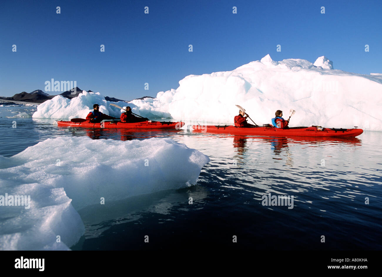 Norway, Svalbard Islands, kayaking in Summer in the middle of Spitzberg ...