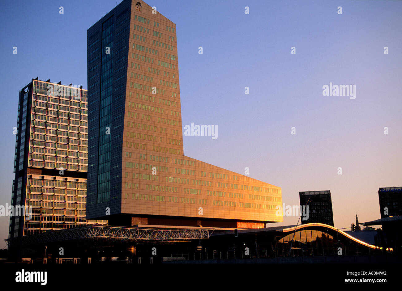 France, Nord, Lille, sunset over Credit Lyonnais and WTC towers Stock ...