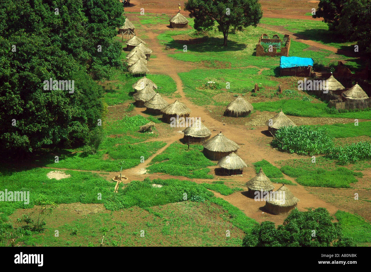Yambio South Sudan from the plane Lined huts Stock Photo - Alamy