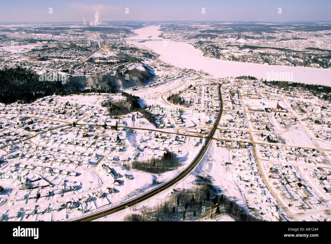 Canada, Quebec Province, Chicoutimi city in Winter (air sight Stock ...
