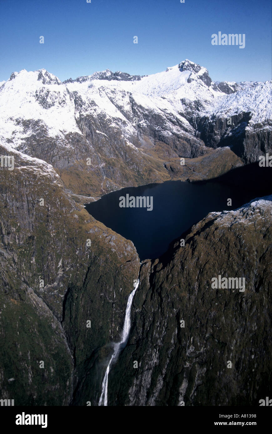 Sutherland Falls dropping 580m from Lake Quill Fiordland National Park ...