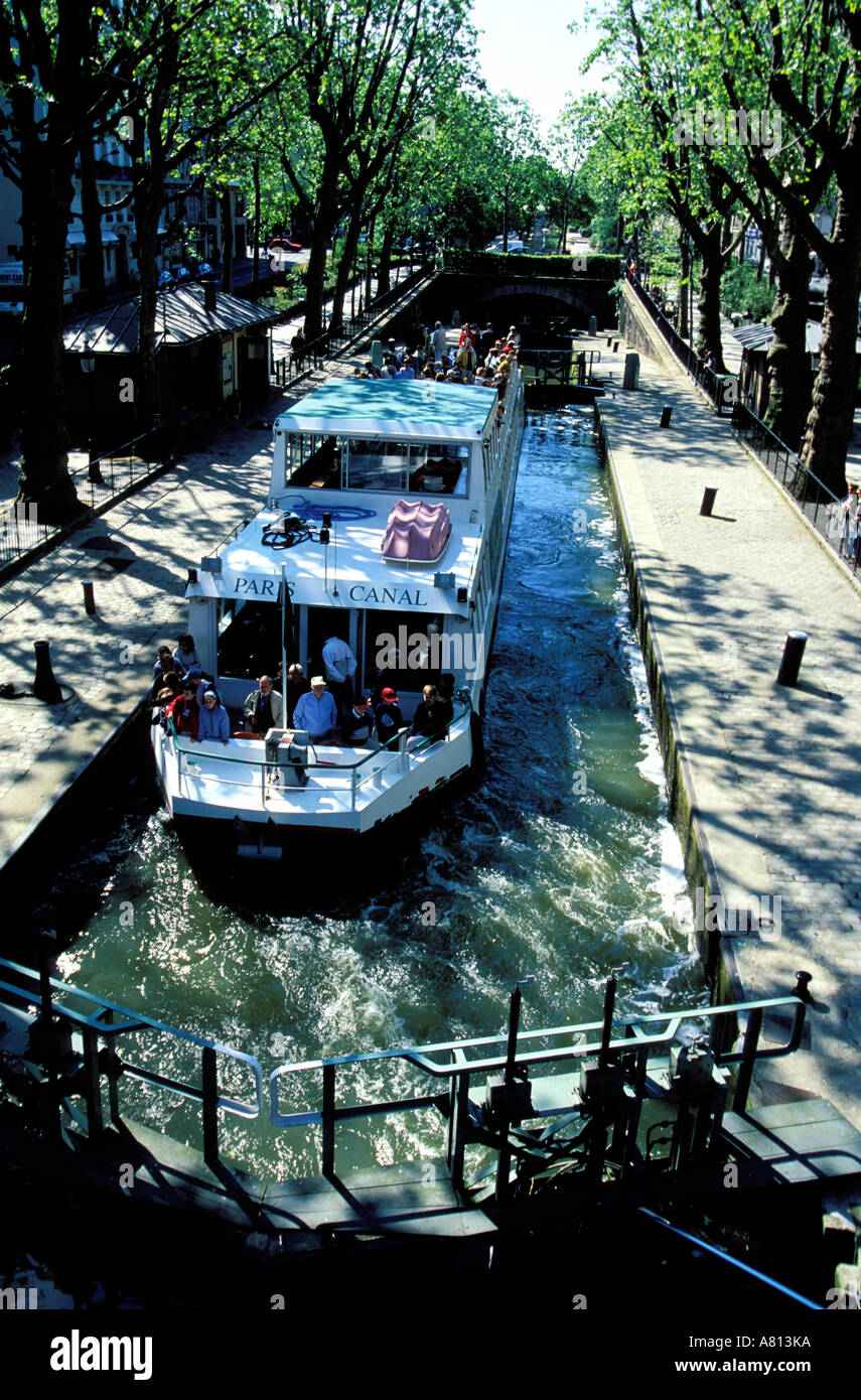 France, Paris, Saint Martin canal, cruising in river boat Stock Photo ...