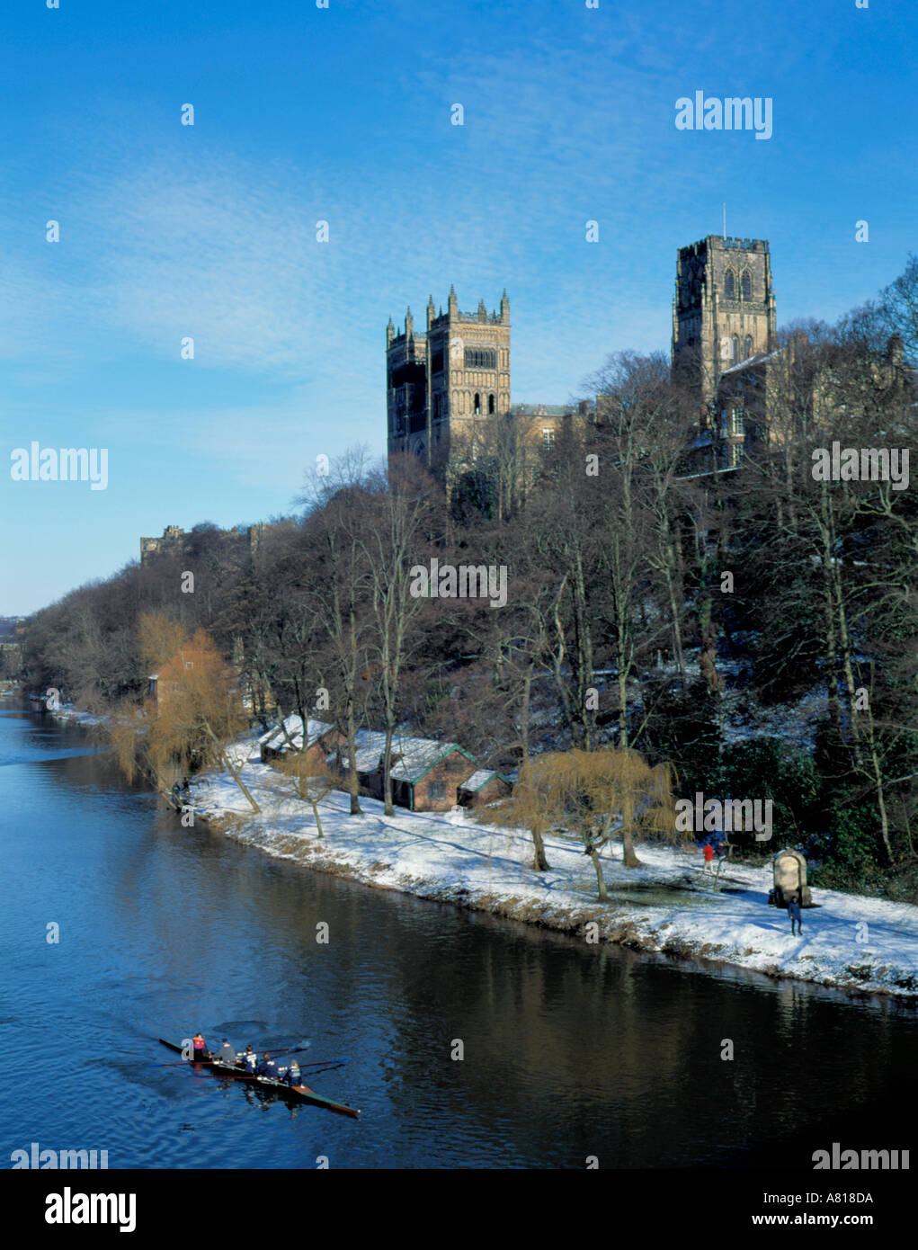 The medieval Cathedral seen over River Wear from above Prebends Bridge ...