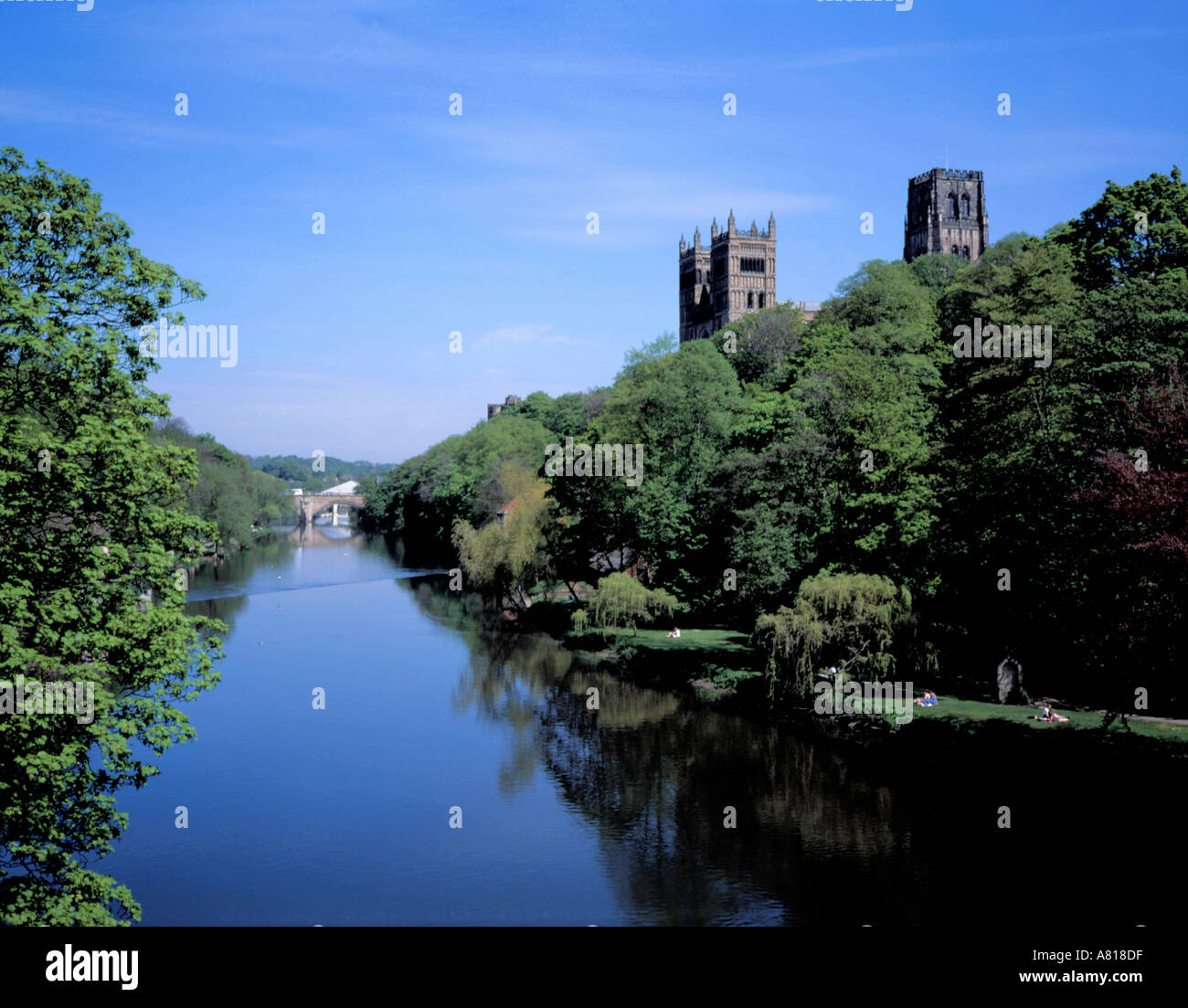 The Cathedral and Framwellgate Bridge seen over River Wear, from ...