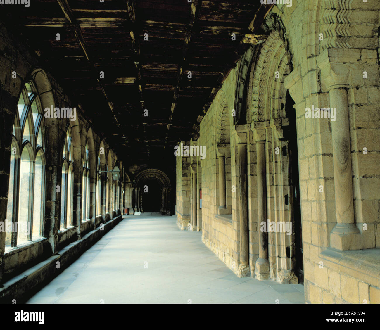 Norman doorway in the cloisters, Durham Cathedral, Durham City, County ...