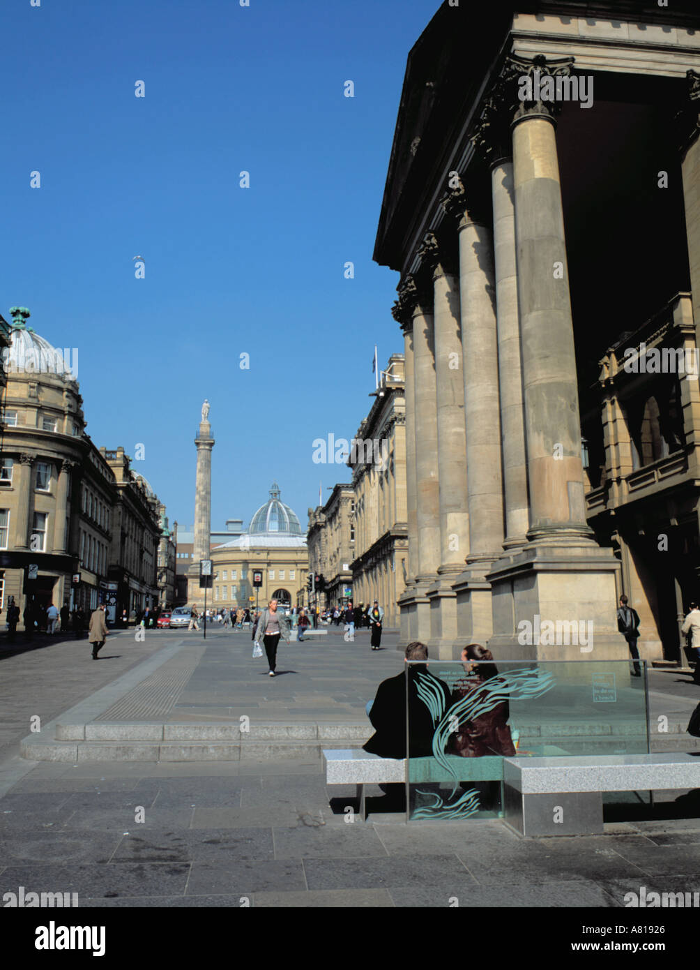 Theatre Royal portico with Grey's Monument beyond, Grey Street ...