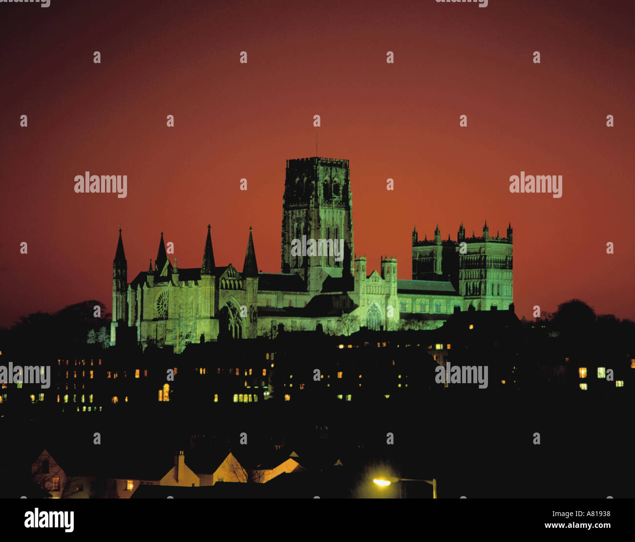 Durham Cathedral at night seen from the north east, Durham City, County ...