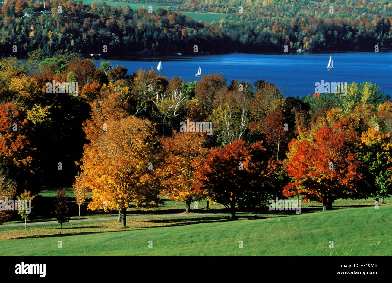 Canada, Quebec, Eastern Townships, lake Memphremagog in Autumn Stock ...
