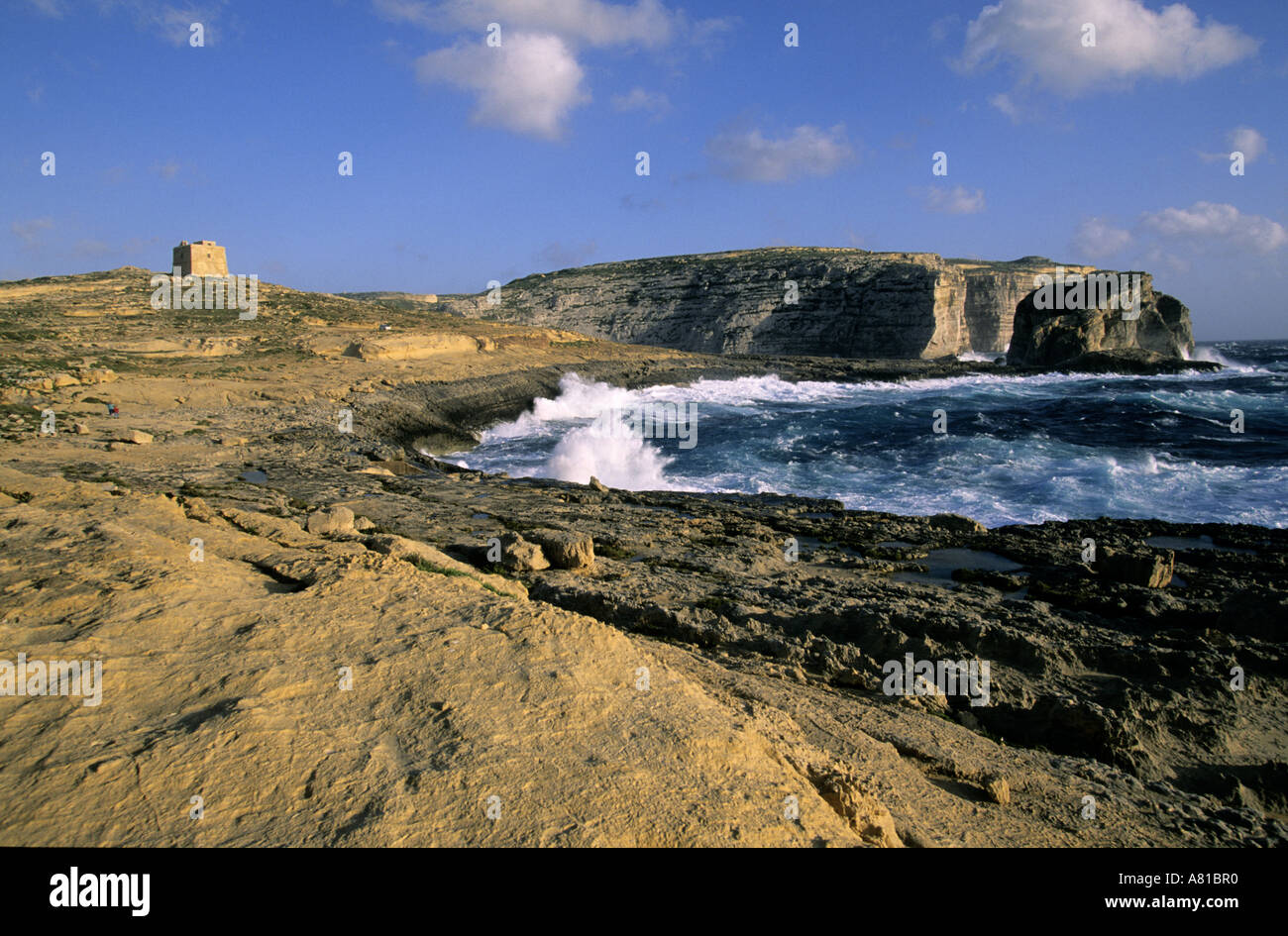 Malta, Gozo Island, Dwejra Bay and Qawra tower Stock Photo - Alamy