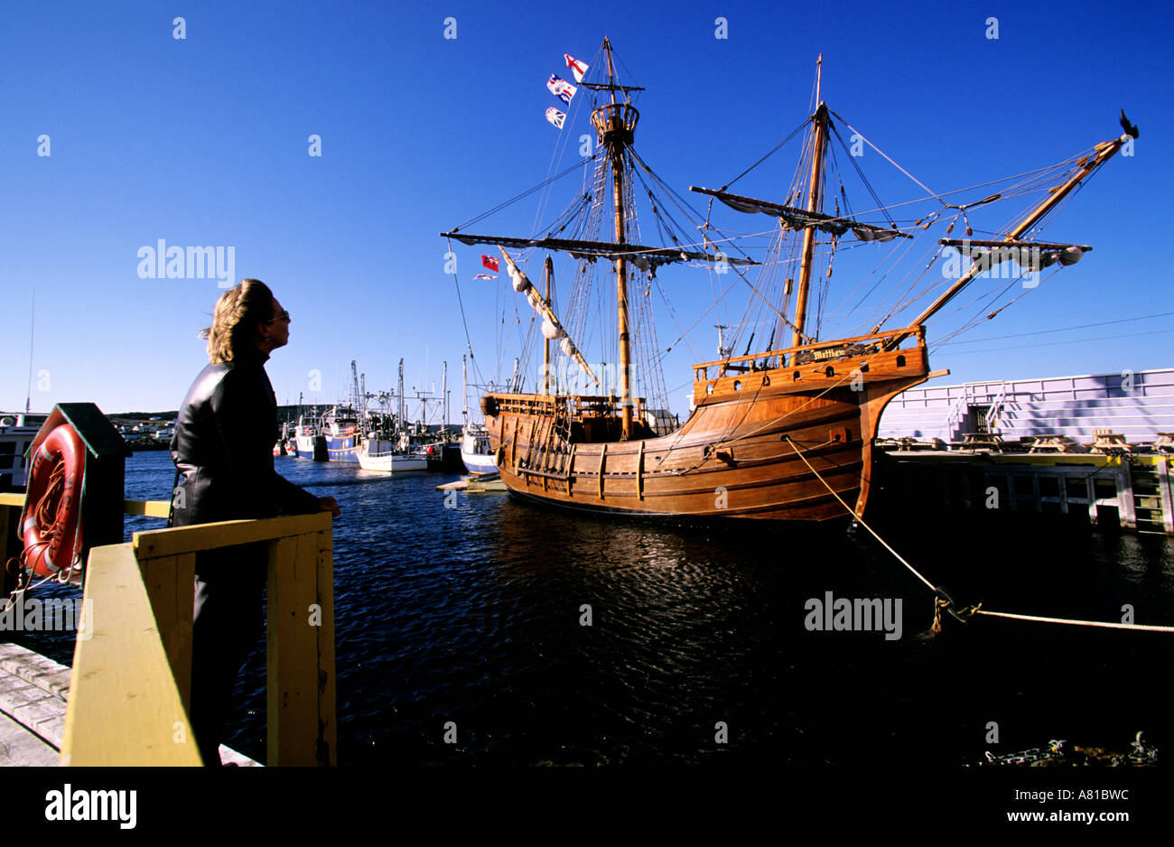 Canada, Newfoundland, Bonavista’s harbour with its full-scale replica ...