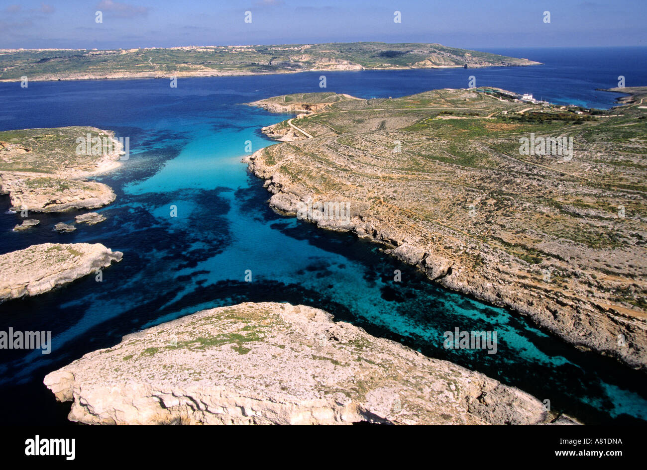 Malta, Comino Island, Blue Lagoon at Comino (aerial view Stock Photo ...