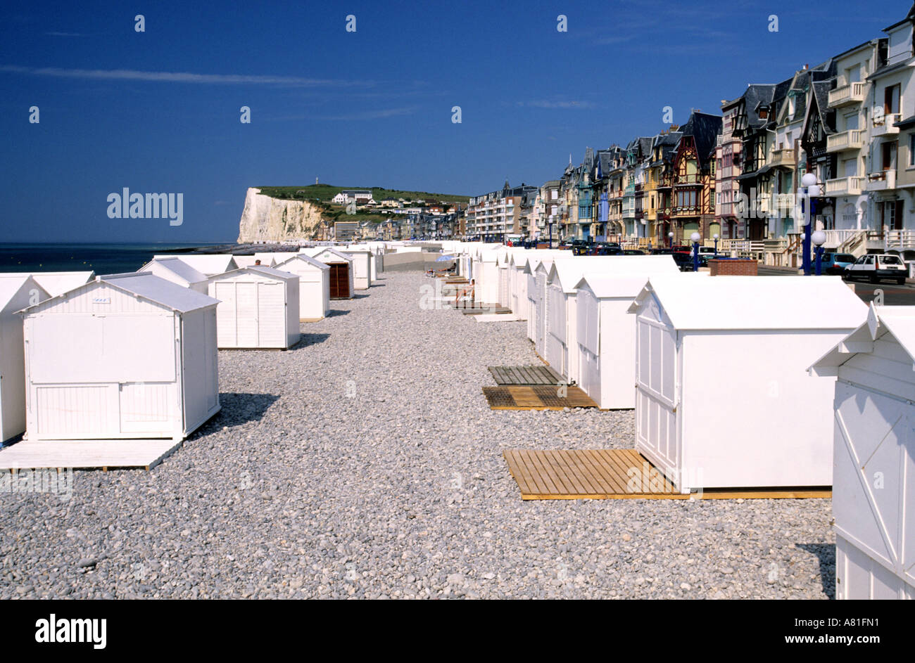 France, Somme, Mers les Bains beach and its bathing huts Stock Photo ...
