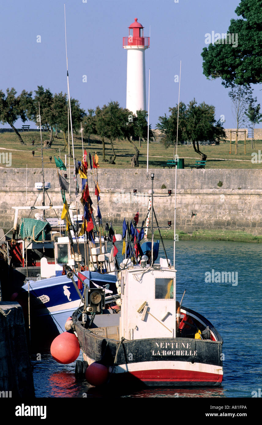 France, Charente Maritime, Re Island, the port and the lighthouse of ...