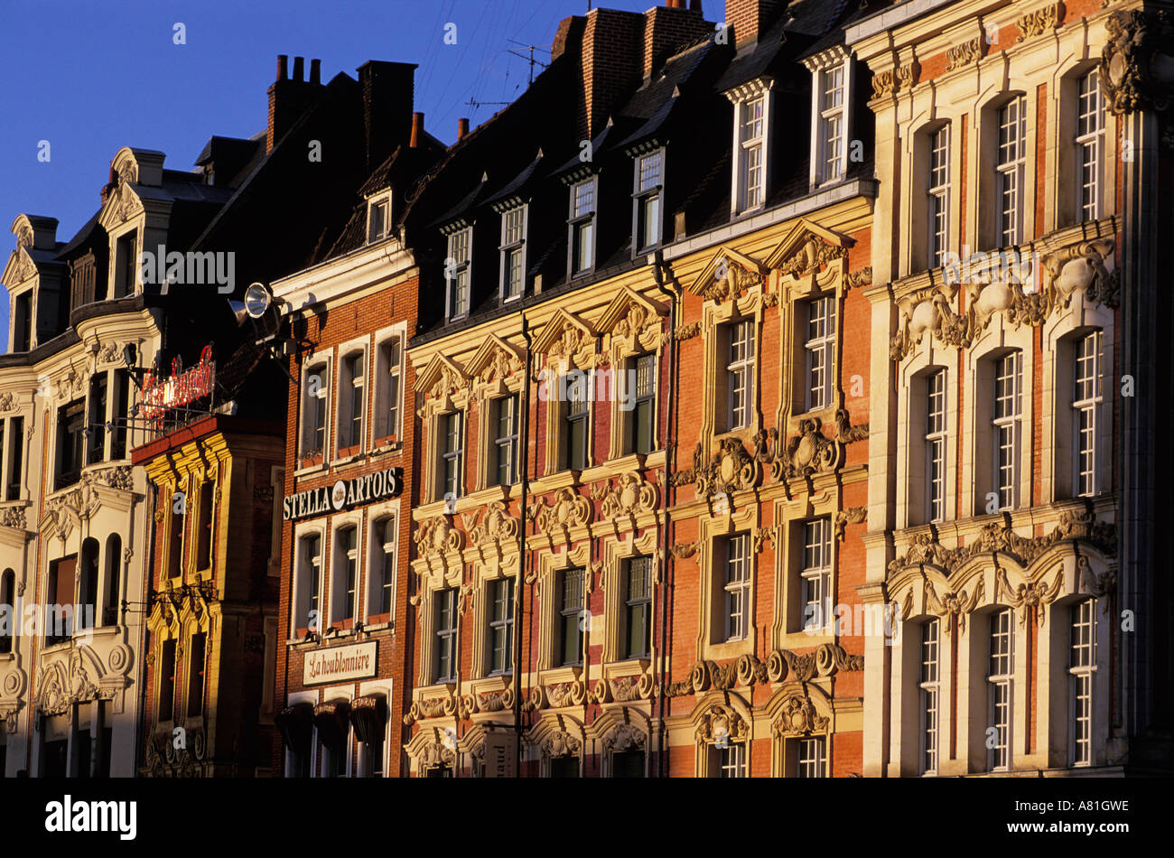 France, Nord, Lille, Grand Place, architectural detail of a building ...