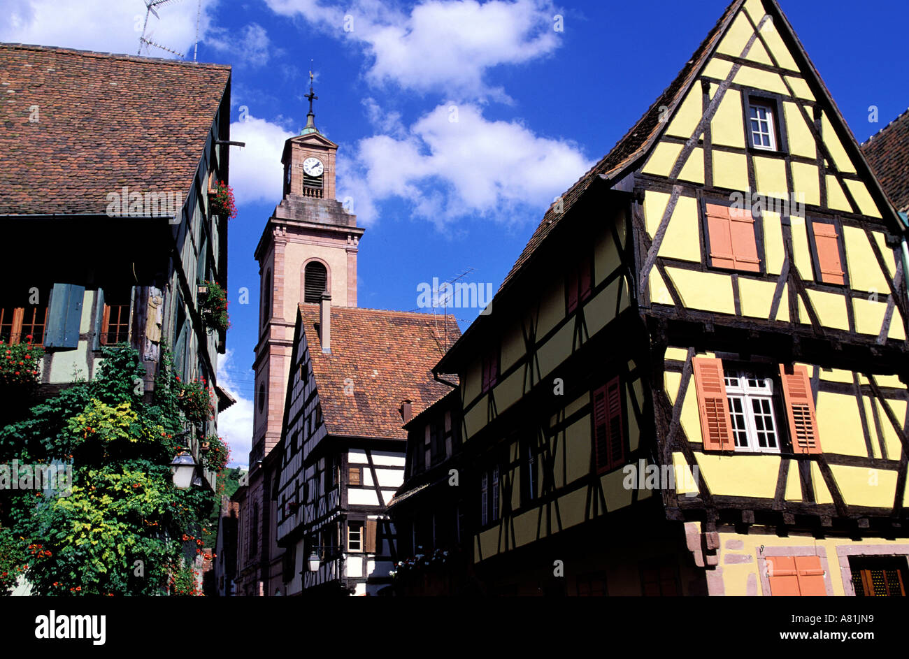 France, Haut Rhin, the Alsace Wine Route, Riquewihr village Stock Photo ...
