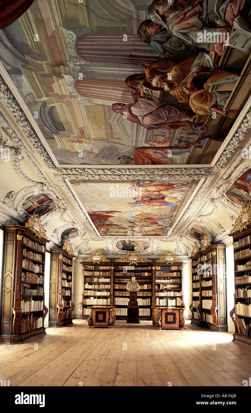 Austria, Upper Austria, Kremsmunster Abbey towards Linz, library Stock ...