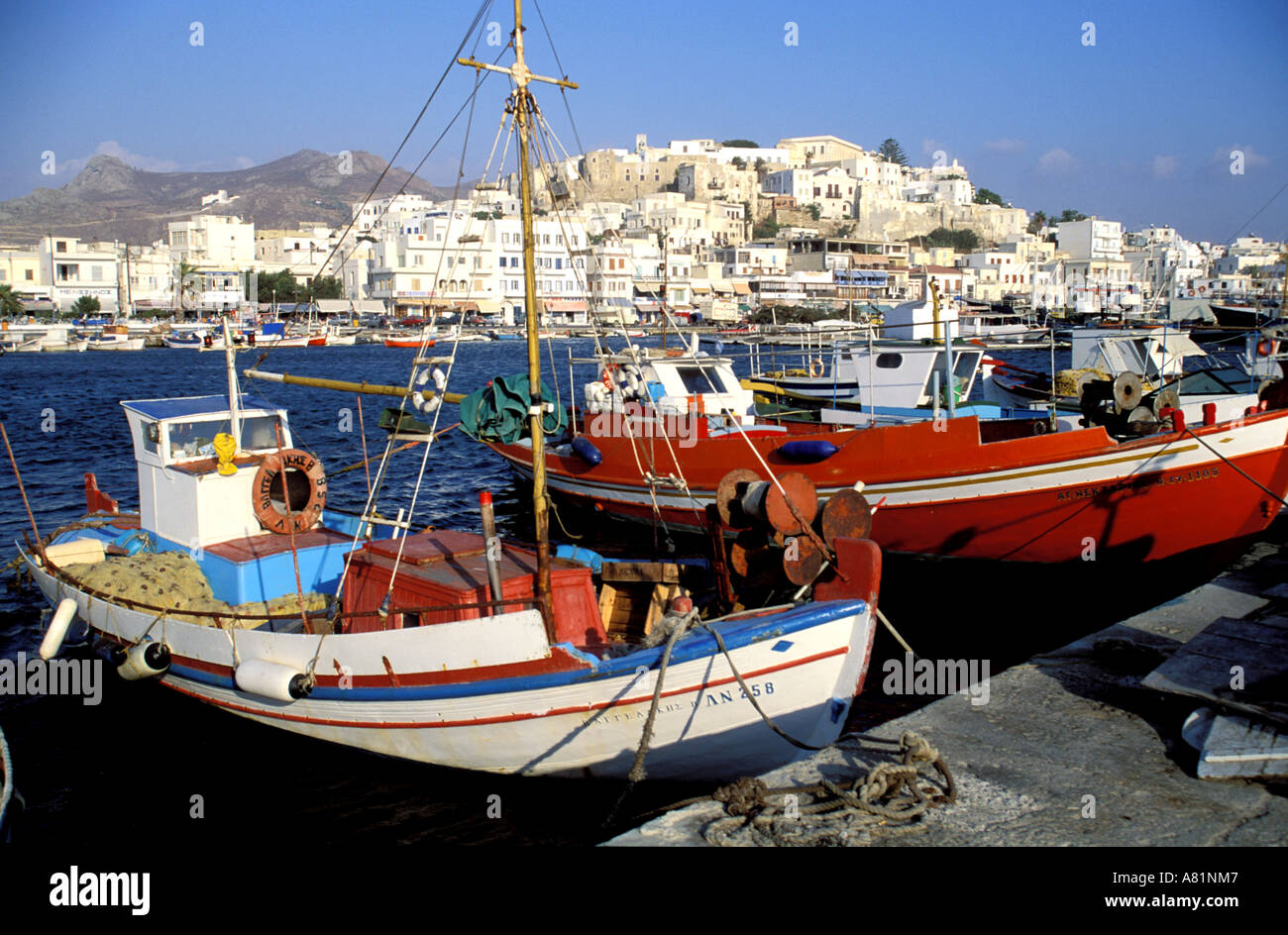 Greece, Cyclades islands, Naxos island, Naxos Port Stock Photo - Alamy