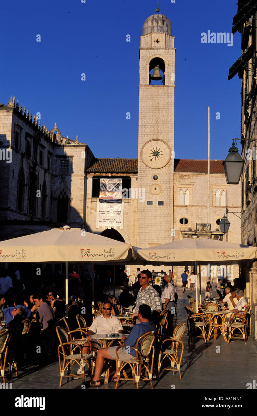Croatia, Southern Dalmatia, Dubrovnik, the clock tower on Luza square ...
