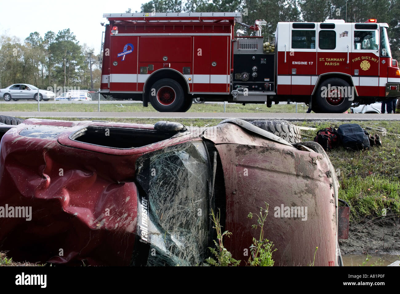 Fire engine overturned hi-res stock photography and images - Alamy