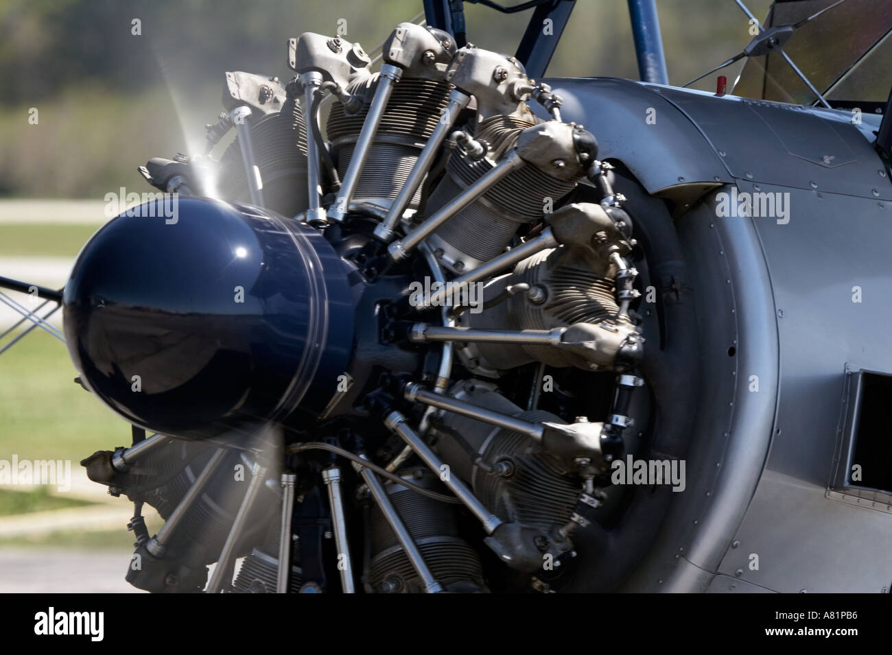 Spinning propeller and engine of a Grumman G164 Biplane Stock Photo - Alamy