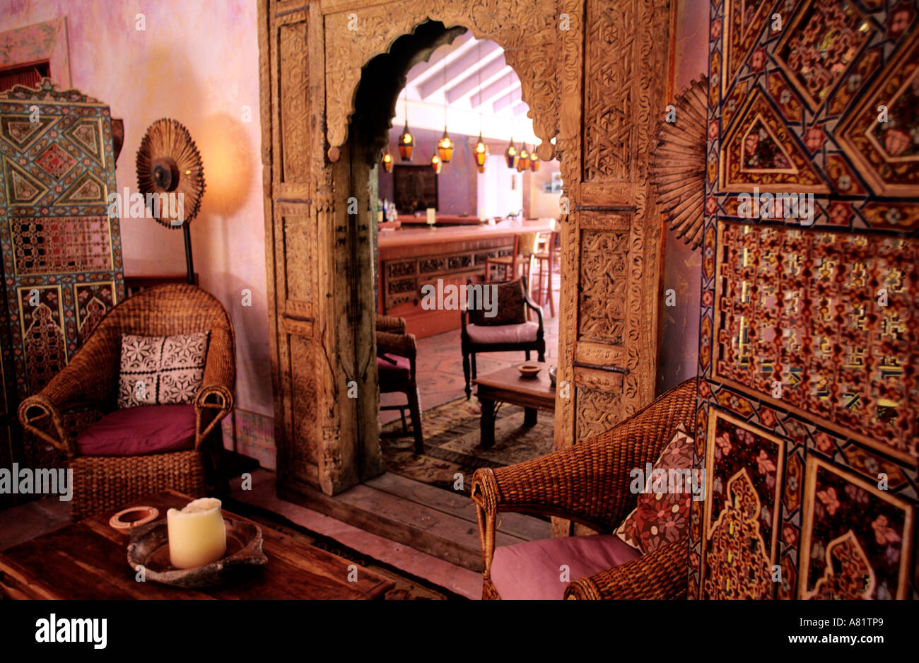 Bahamas, harbour Island, a lounge at the Pink Sand Hotel Stock Photo ...