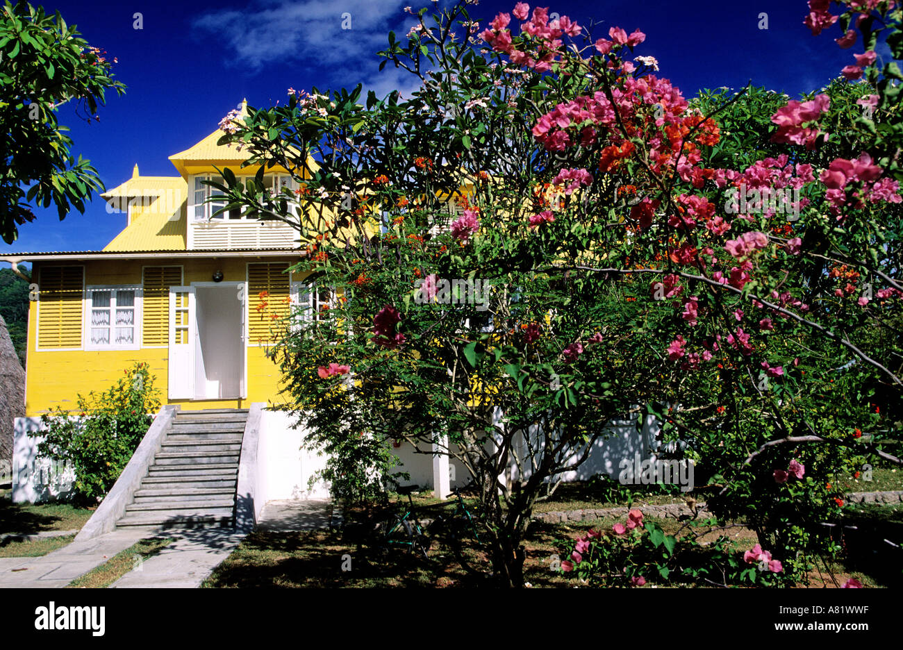 Seychelles, La Digue island, colonial architecture Stock Photo - Alamy