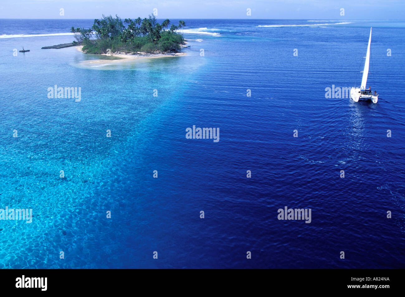 France, French Polynesia, Tuamotu islands, Rangiroa atoll (aerial view ...