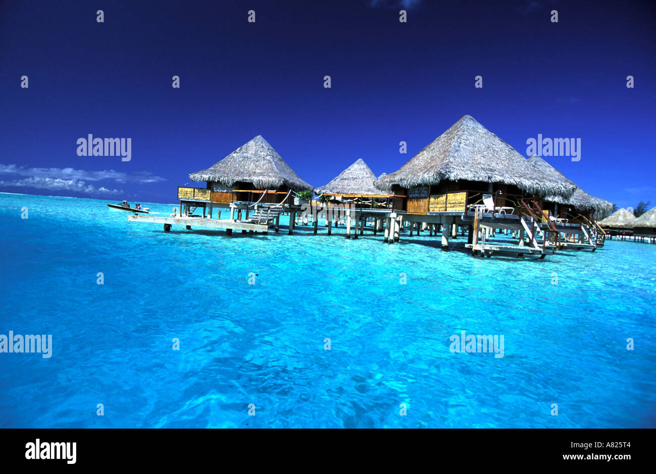 France, French Polynesia, Bora-Bora island, the Moana water bungalows ...