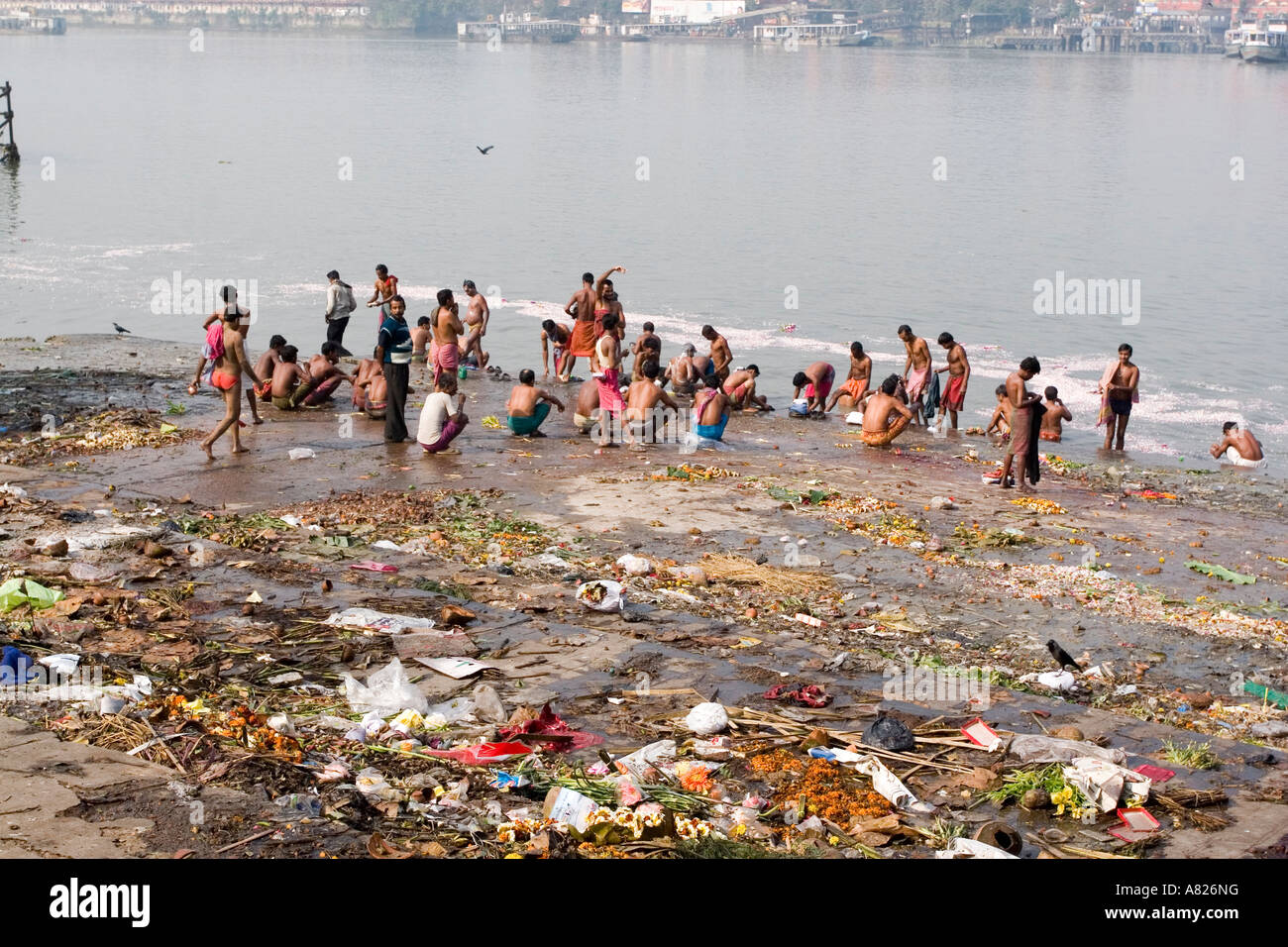 North India Calcutta Local Caption The Banks of The Hooghly River City ...