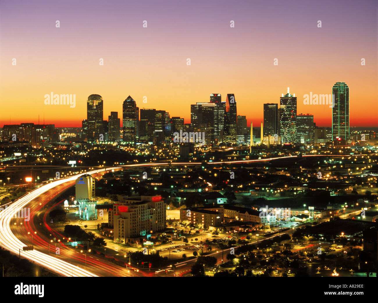Dallas skyline at dusk from above Stock Photo - Alamy