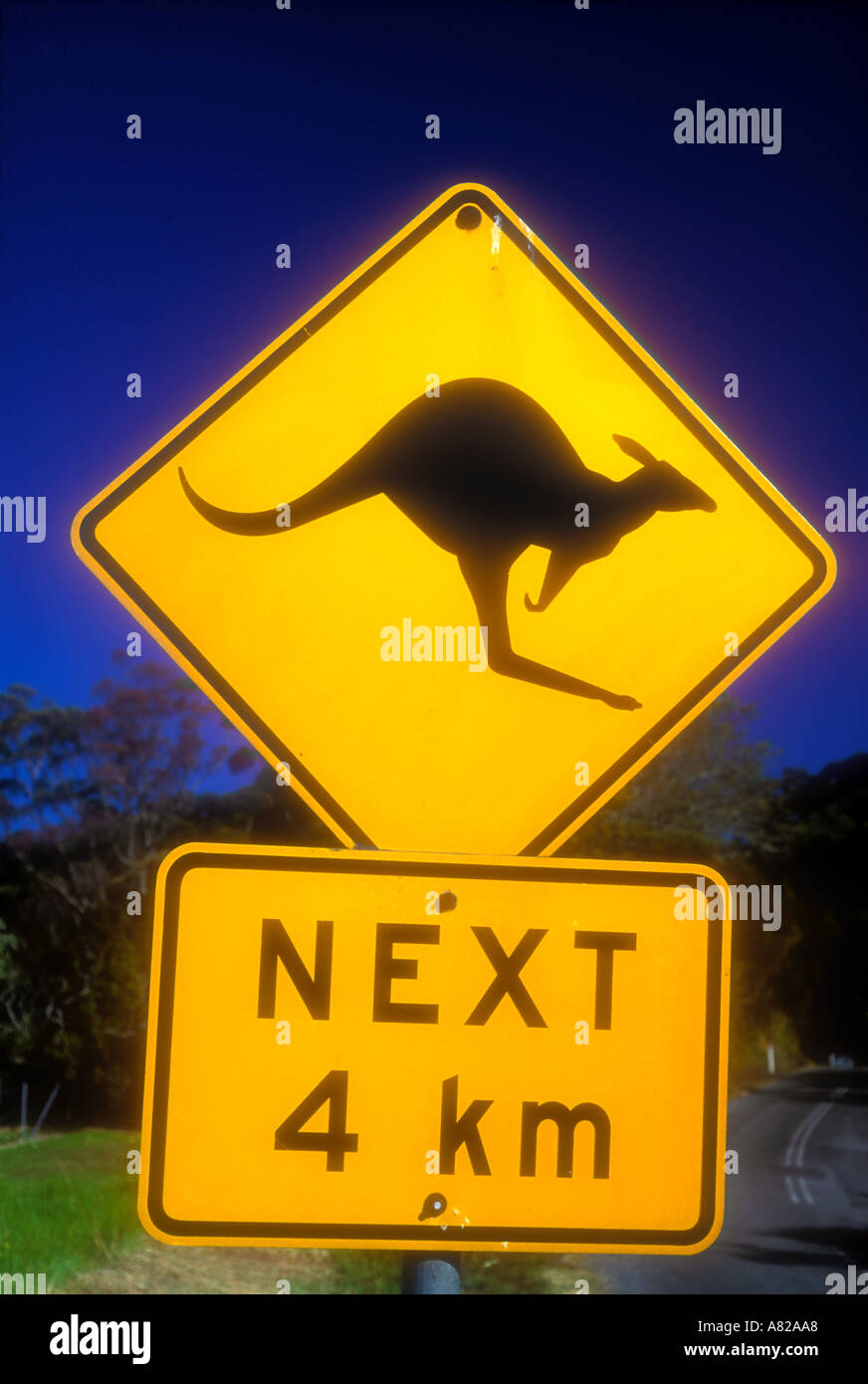 A Kangaroo Road Warning Sign in Queensland Western Australia Stock ...