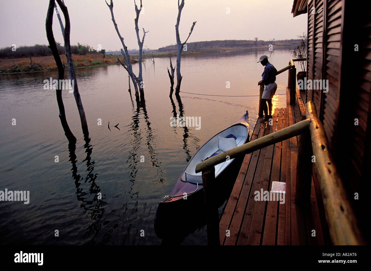 Zimbabwe, lake Kariba (Matusadona Water Lodge), the canoe is the only ...